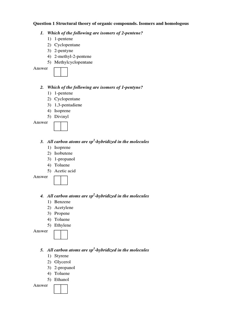 Isomers and Homologous Compounds Quiz | PDF | Aldehyde | Organic Compounds