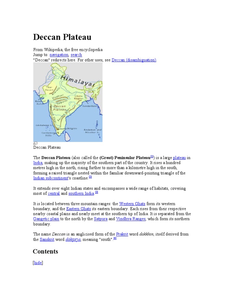 Deccan Plateau Physical Map