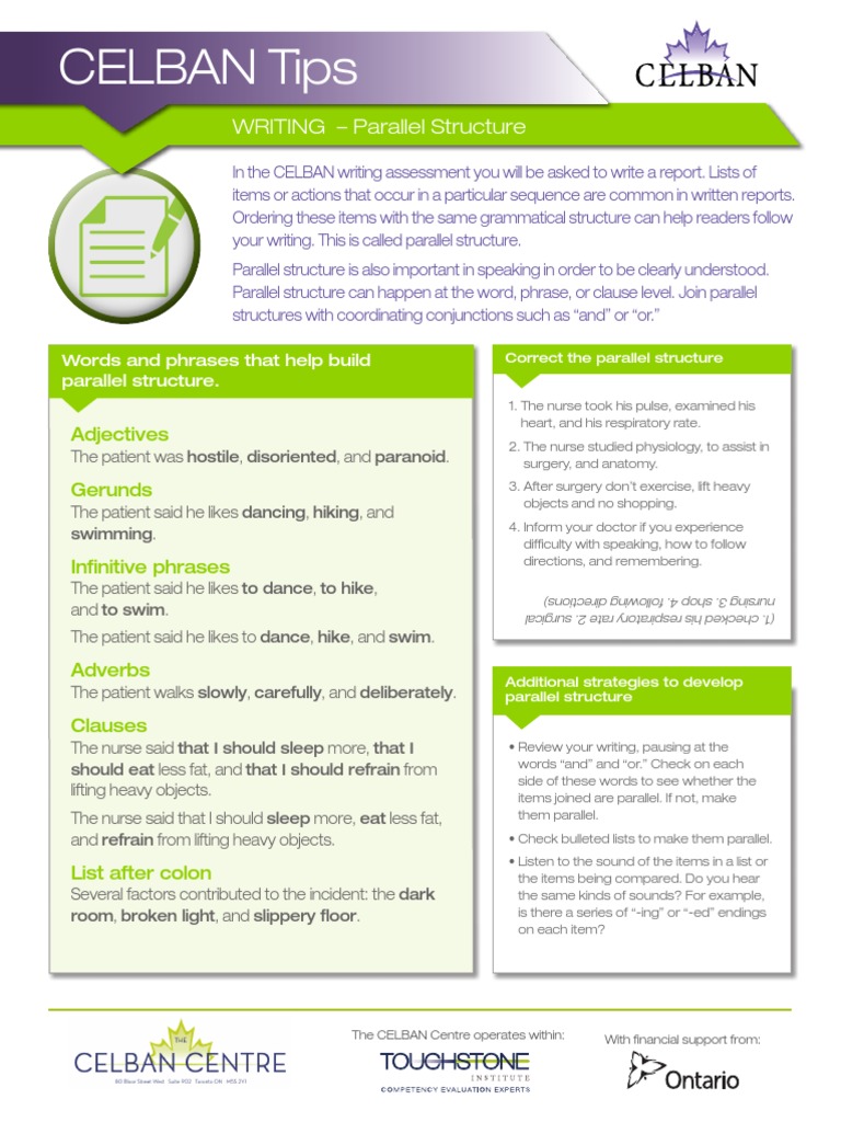 Celban Tips: WRITING – Parallel Structure