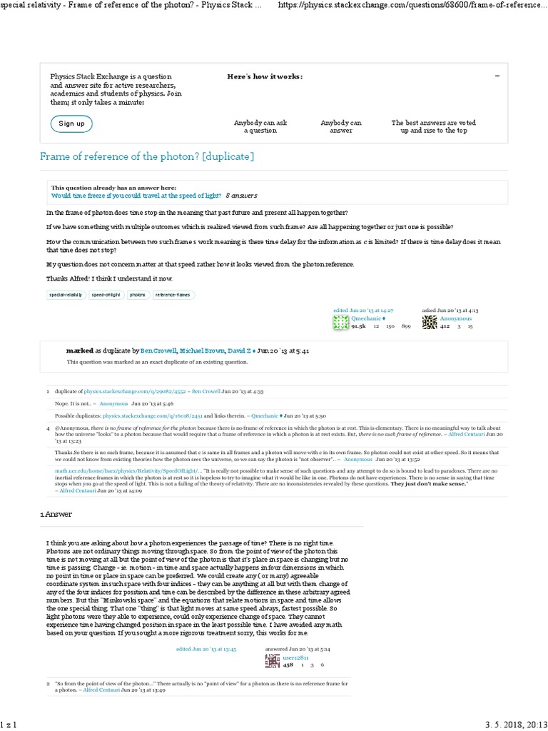 Frame of Reference of The Photon | PDF | Photon | Speed Of Light