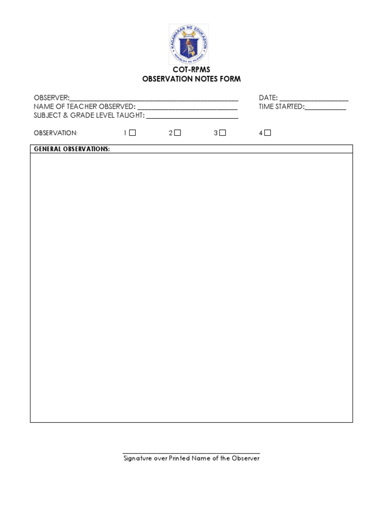 Cot-Rpms Observation Notes Form | PDF