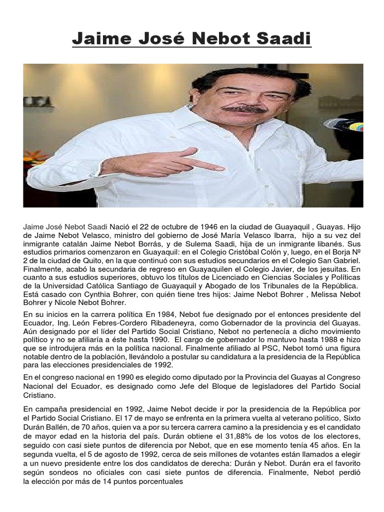 Biografia de Jaime Nebot | PDF | Ecuador | Gobierno