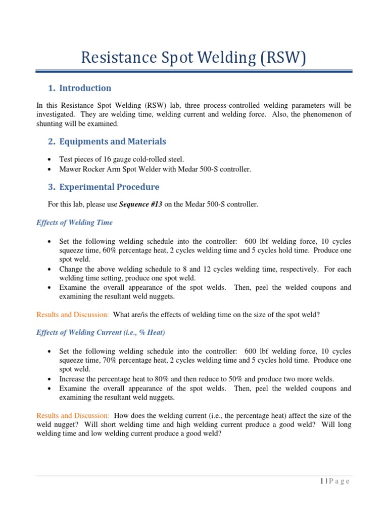 Resistance Spot Welding (RSW) : Effects of Welding Time | PDF | Welding ...