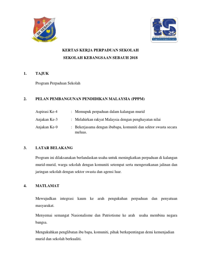 Kertas Kerja Perpaduan Sekolah 2018 | PDF