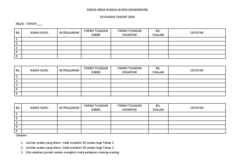 Rekod Kerja Rumah Murid | PDF