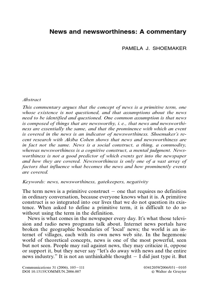 News and Newsworthiness -- A Commentary | News | Reinforcement