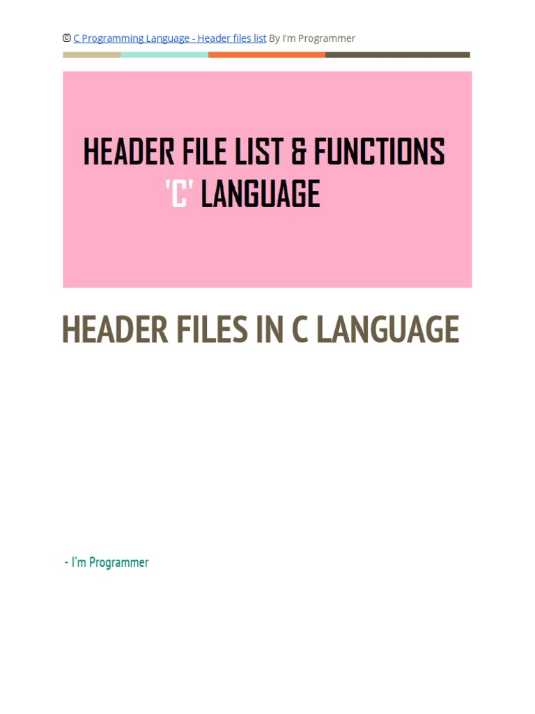 C Programming Language Header Files List PDF | PDF | C (Programming ...