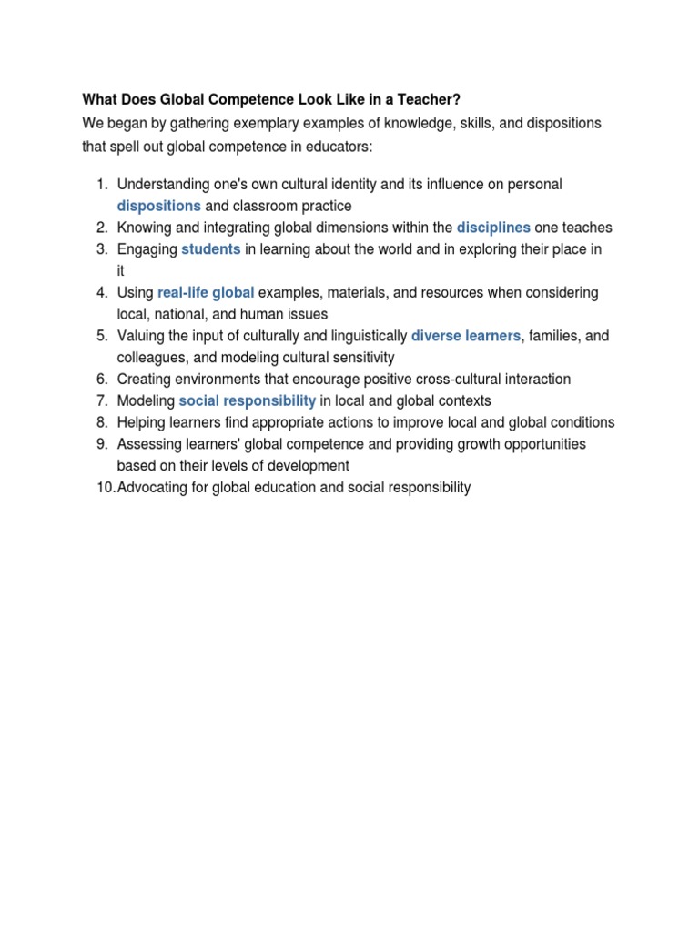 What Does Global Competence Look Like in A Teacher | PDF | Career ...