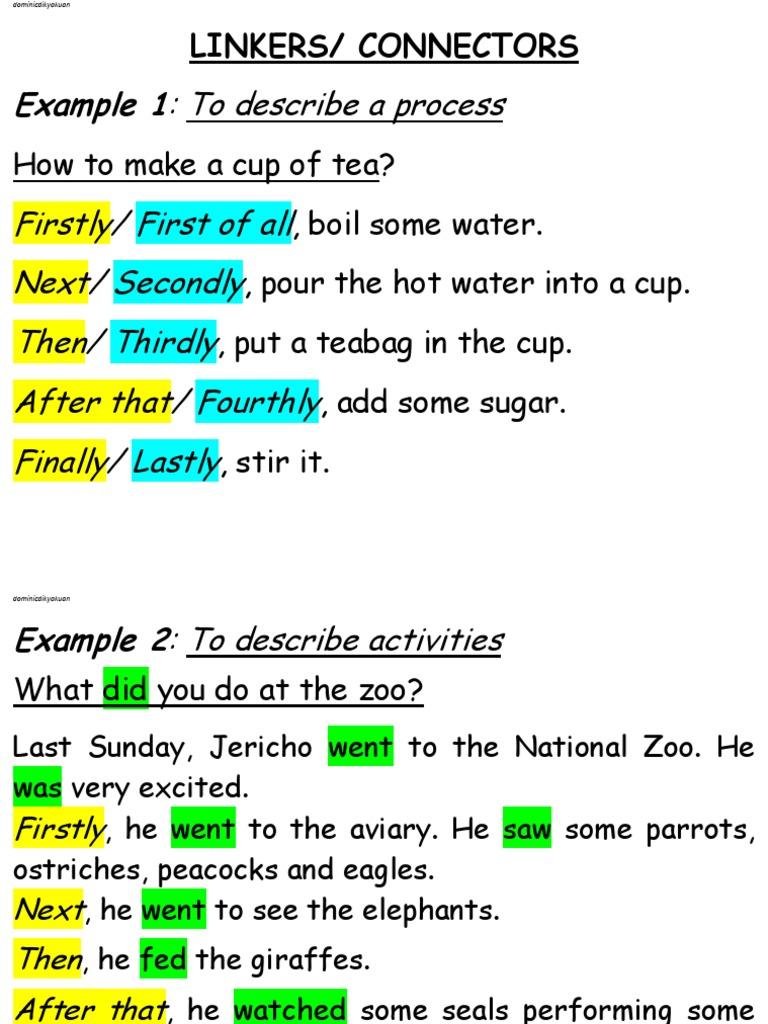Example 1: To Describe A Process: Linkers/ Connectors | PDF | Orange ...