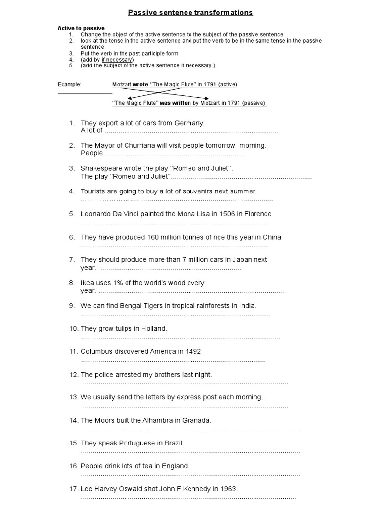 Passive Sentence Transformations B1 PET | PDF | Verb | Grammar