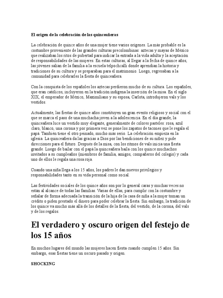 El Origen de La Celebración de Las Quinceañeras | PDF | Ropa