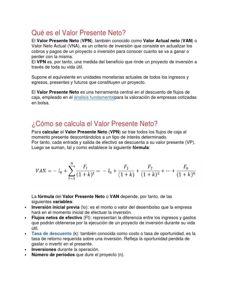 Qué Es El Valor Presente Neto | PDF | Valor presente neto | Economias
