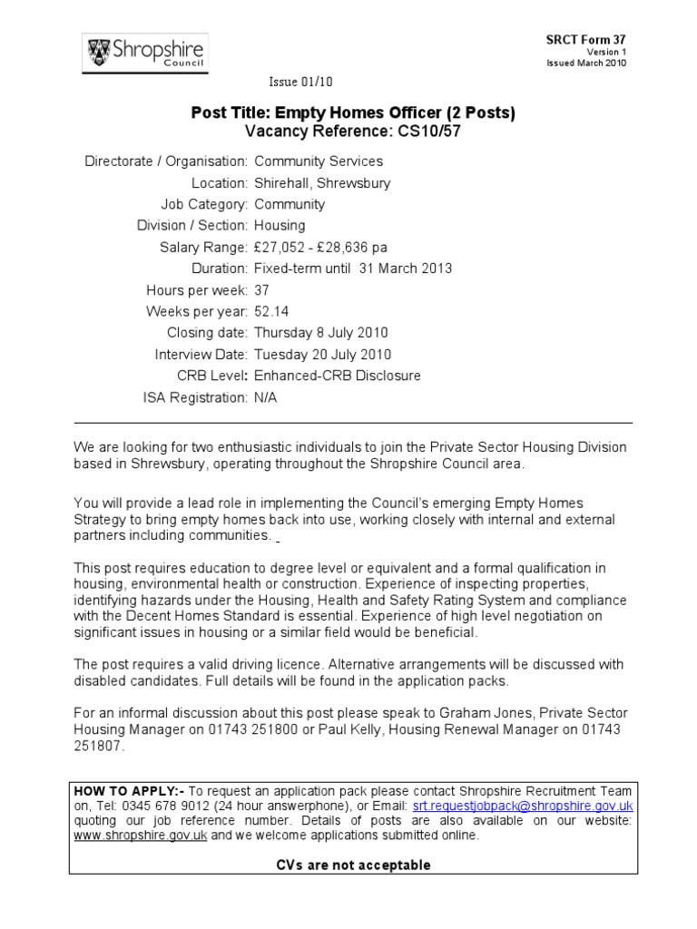 Empty Homes Officer Vacancies in Shropshire | PDF