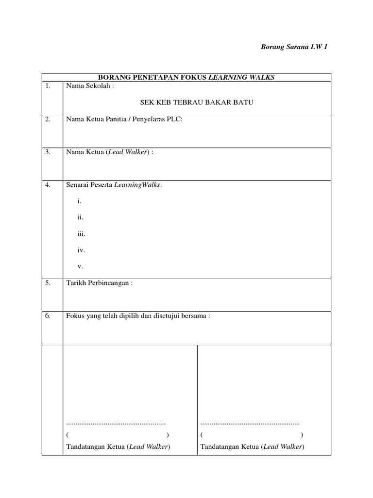 Borang Learning Walks | PDF