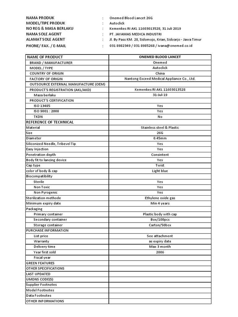 Spec Blood Lancet PDF | PDF | Packaging And Labeling