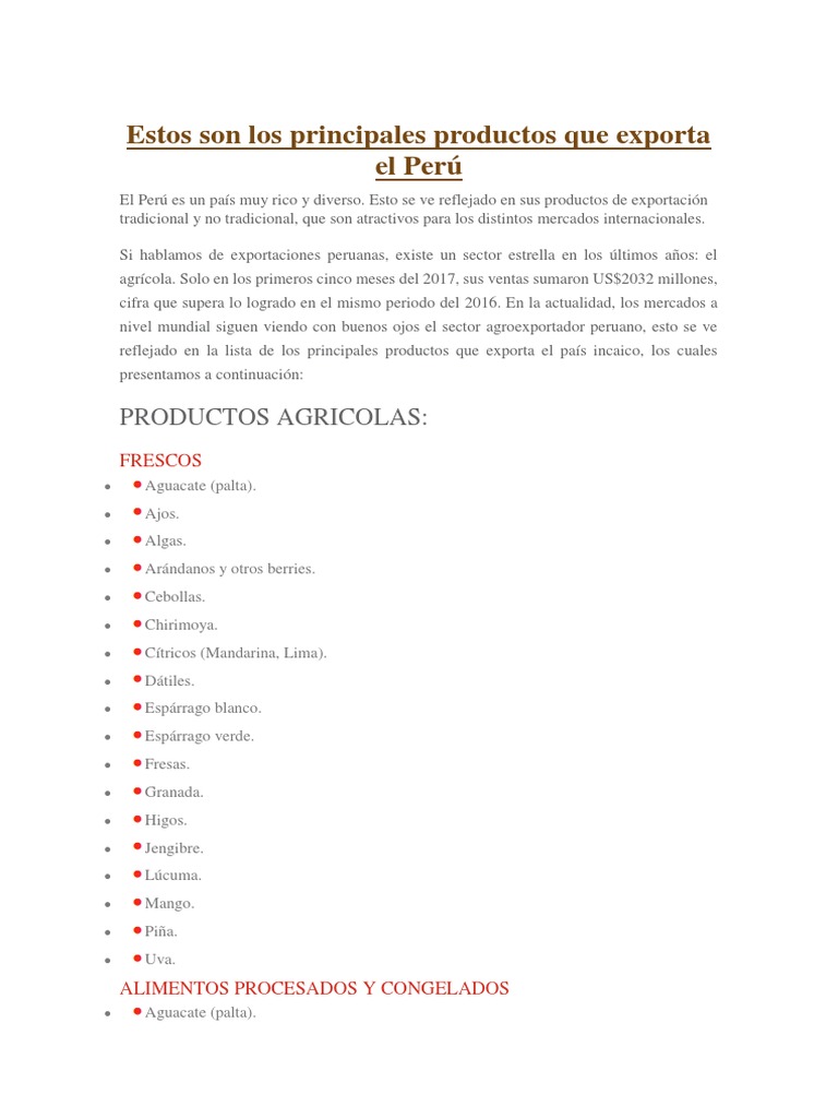 Estos Son Los Principales Productos Que Exporta El Perú | PDF | Perú ...
