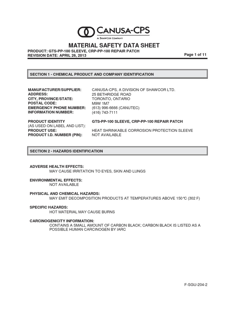 Material Safety Data Sheet | PDF | Firefighting | Personal Protective ...