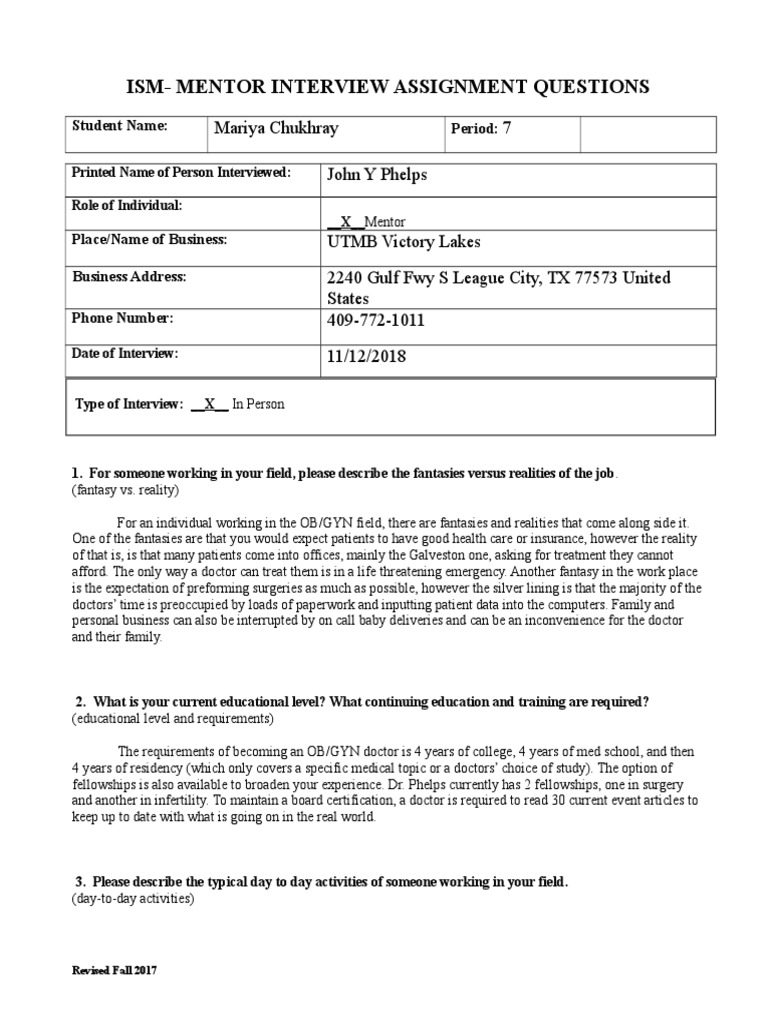 Ism-Mentor Interview Assignment Questions: Mariya Chukhray John Y ...