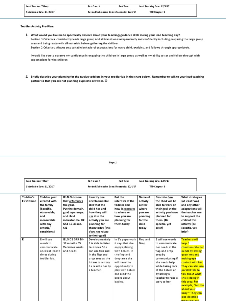 Third Lesson Plan Part 1 | PDF | Toddler | Lesson Plan
