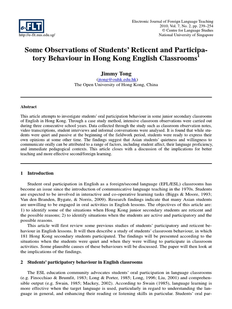 Tong, 2010 | PDF | English As A Second Or Foreign Language | Teachers