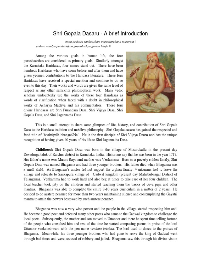 Shri Gopala Dasaru - A Brief Introduction | PDF | Indian Poetics ...