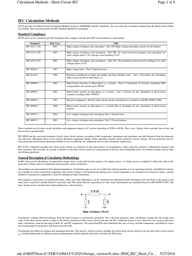 IEC Short Circuit Calculation Methods ETAP | PDF | Alternating Current ...