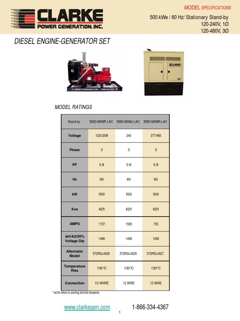 Diesel Engine Generator Set Diesel Engine-Generator Set: Model Ratings ...