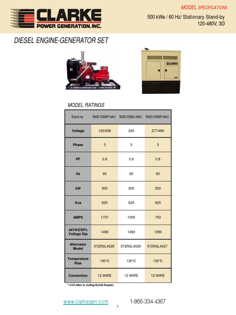 500 kWe Diesel Generator Specifications | PDF | Machines | Mechanical ...