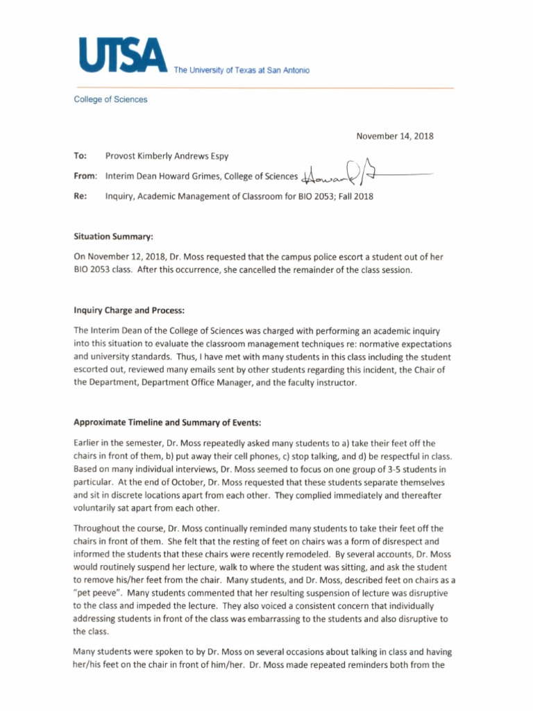 Memo ClassroomManagementBIO2053