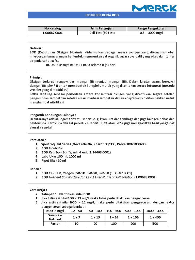 Panduan Uji BOD: Prosedur & Perhitungan | PDF | Sains & Matematika