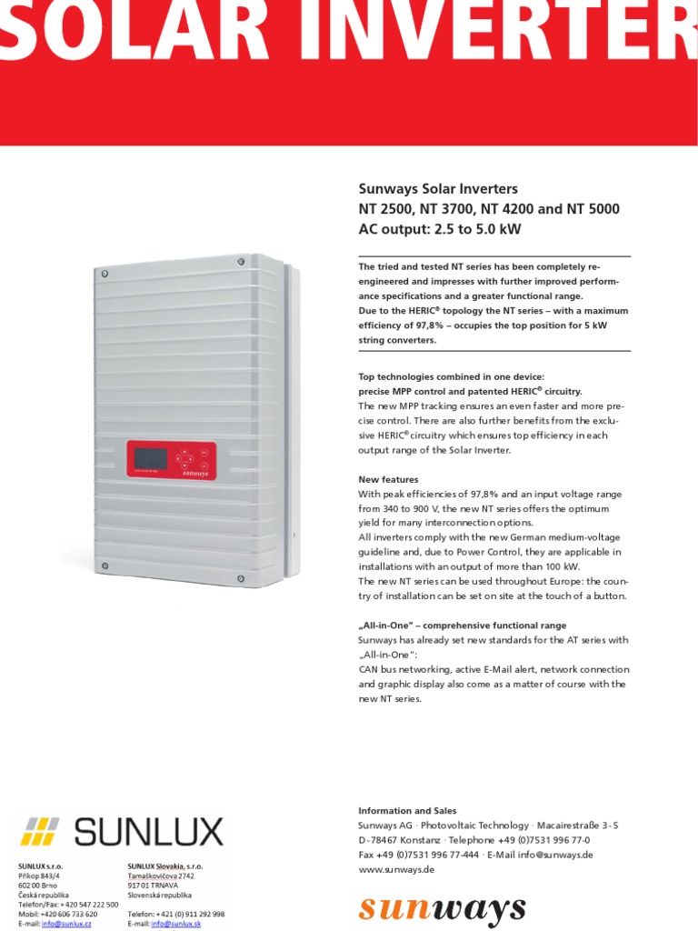 SUNLUX Sunways NT2500 5000 Datasheet en | PDF | Power Inverter ...