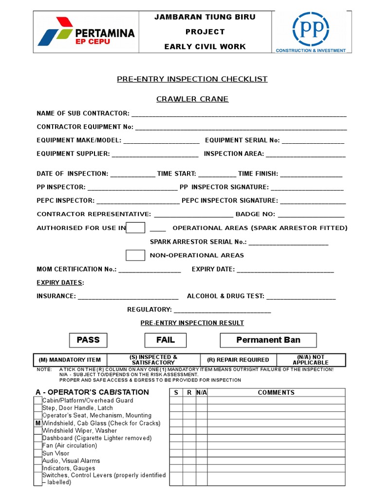 Crawler Crane Inspection Checklists | PDF