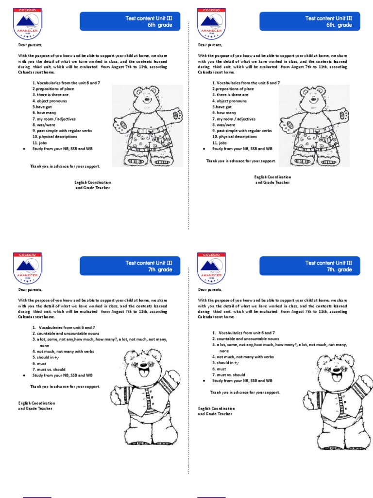 Test Content Unit III 6th. Grade Test Content Unit III 6th Grade | PDF ...