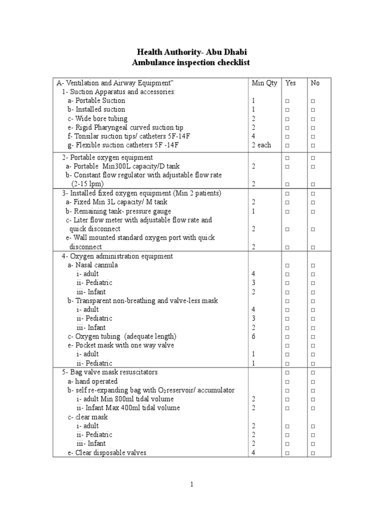 Ambulance Inspection Checklist-7-2-08 - The Word Draft Removed | PDF ...