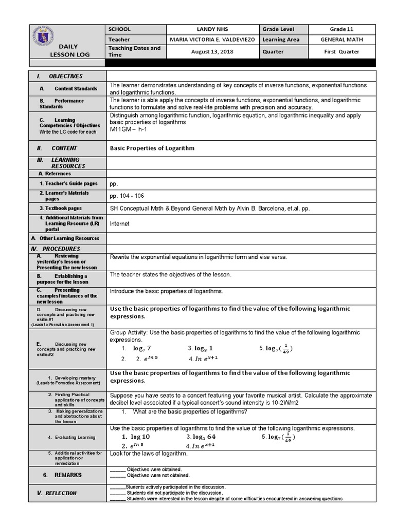 Basic Properties of Logarithm | PDF | Logarithm | Teachers