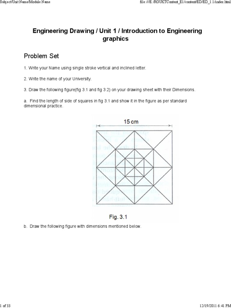 Problem Set: Engineering Drawing / Unit 1 / Introduction To Engineering ...