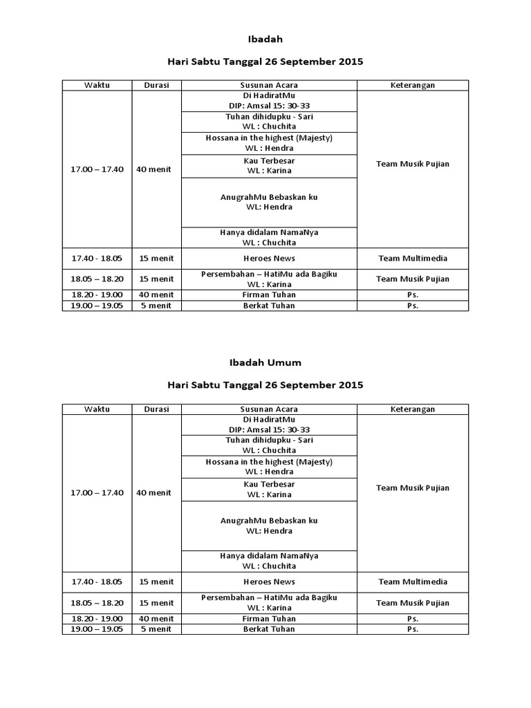 Contoh Rundown Ibadah | PDF
