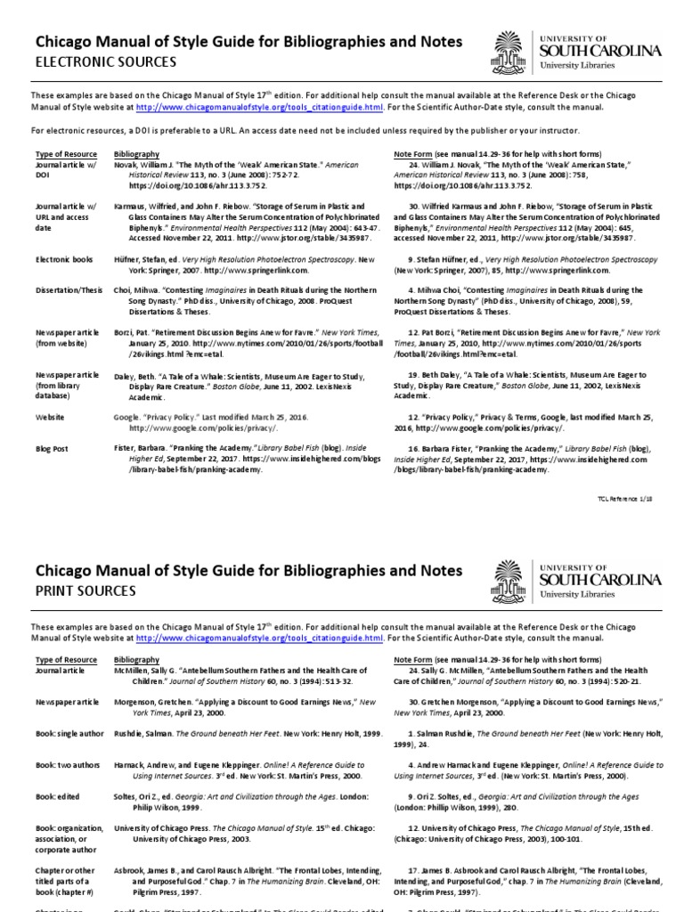 Chicago Manual of Style Guide For Bibliographies and Notes: Electronic ...