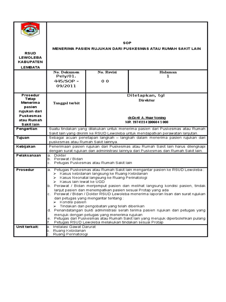 Sop Menerima Rujukan Pasien | PDF