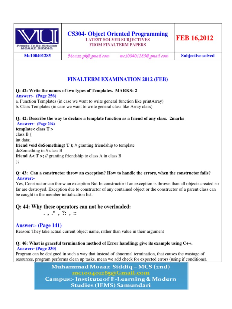 CS304 Object-Oriented Programming Guide | PDF | Array Data Structure ...