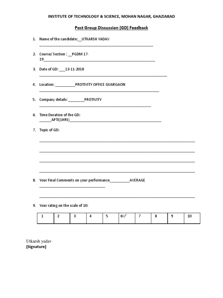Feedback Form Post GD | PDF | Career & Growth | Finance & Money Management