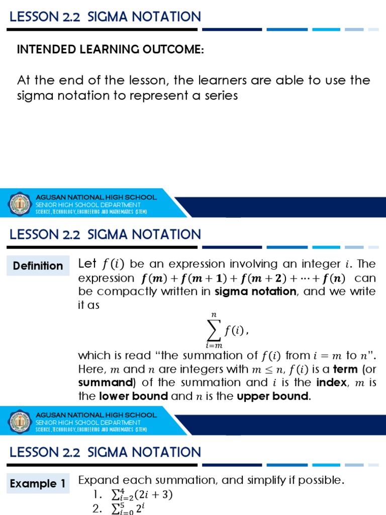 Lesson 2.2 - 2.3 | PDF | Summation | Algebra