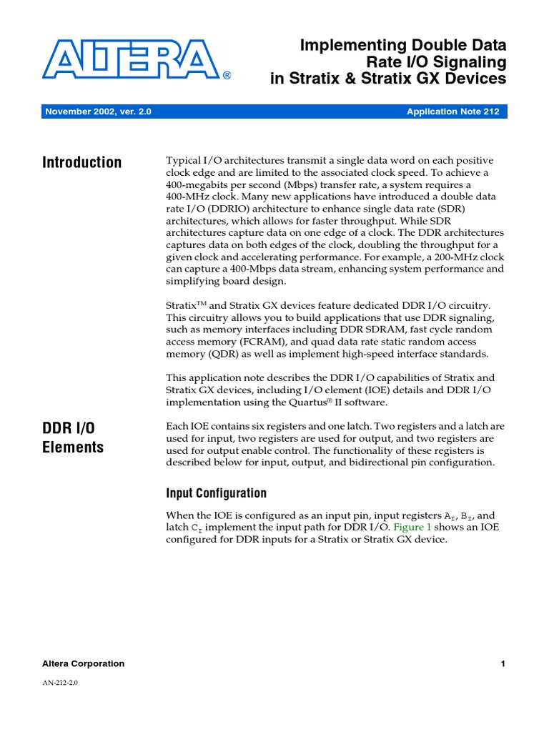 Implementing Double Data Rate I/O Signaling in Stratix & Stratix GX Devices | PDF | Input/Output ...