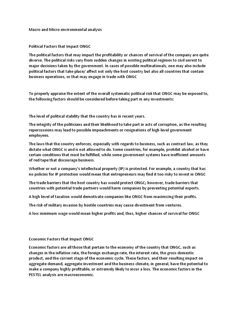 Macro and Micro Environmental Analysis | PDF | Profit (Economics ...