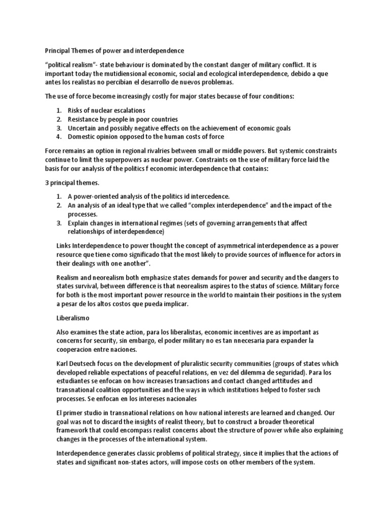 Principal Themes of Power and Interdependence 1 | PDF | Interdependence ...