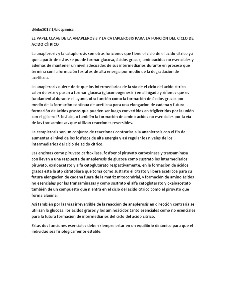 Anaplerosis y Cataplerosis en el Ciclo Cíclico | PDF | Ciencia y ...