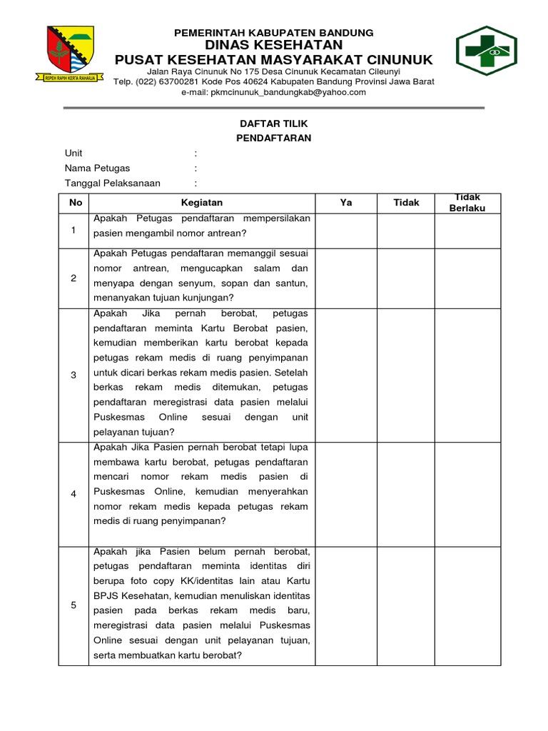 Daftar Tilik Pendaftaran | PDF