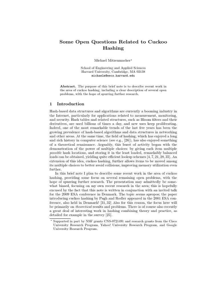Some Open Questions Related To Cuckoo Hashing Pdf Algorithms And Data Structures