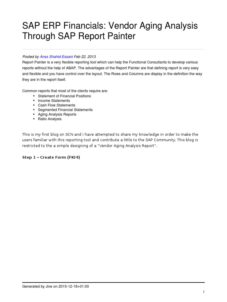 Vendor Aging Analysis Through Sap Report Painter | PDF | Business