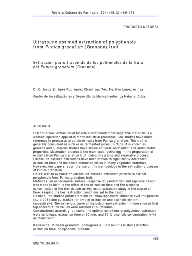 Ultrasound Assisted Extraction of Polyphenols From Punica Granatum | PDF | Polyphenol | Pomegranate